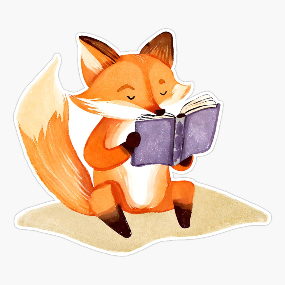 Maneki Cute Watercolor Ox Reading A Book Sticker, Phone Decal Water ...