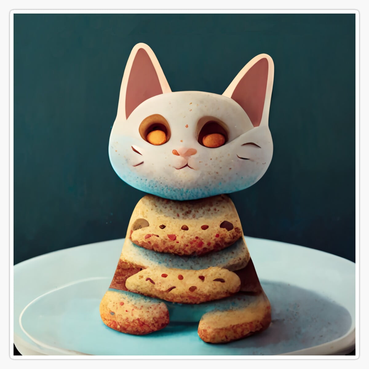 Maneki Cute White Funny Cookie Cat Making Biscuits With Love And Cookie ...