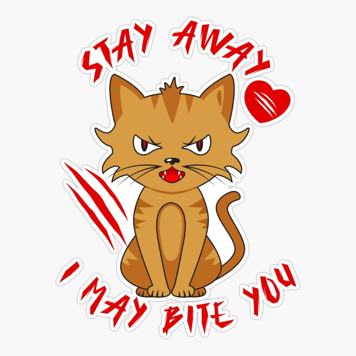 Maneki Cute Wild Angry Cat Sticker, Phone Decal Water Bottle Stickers ...
