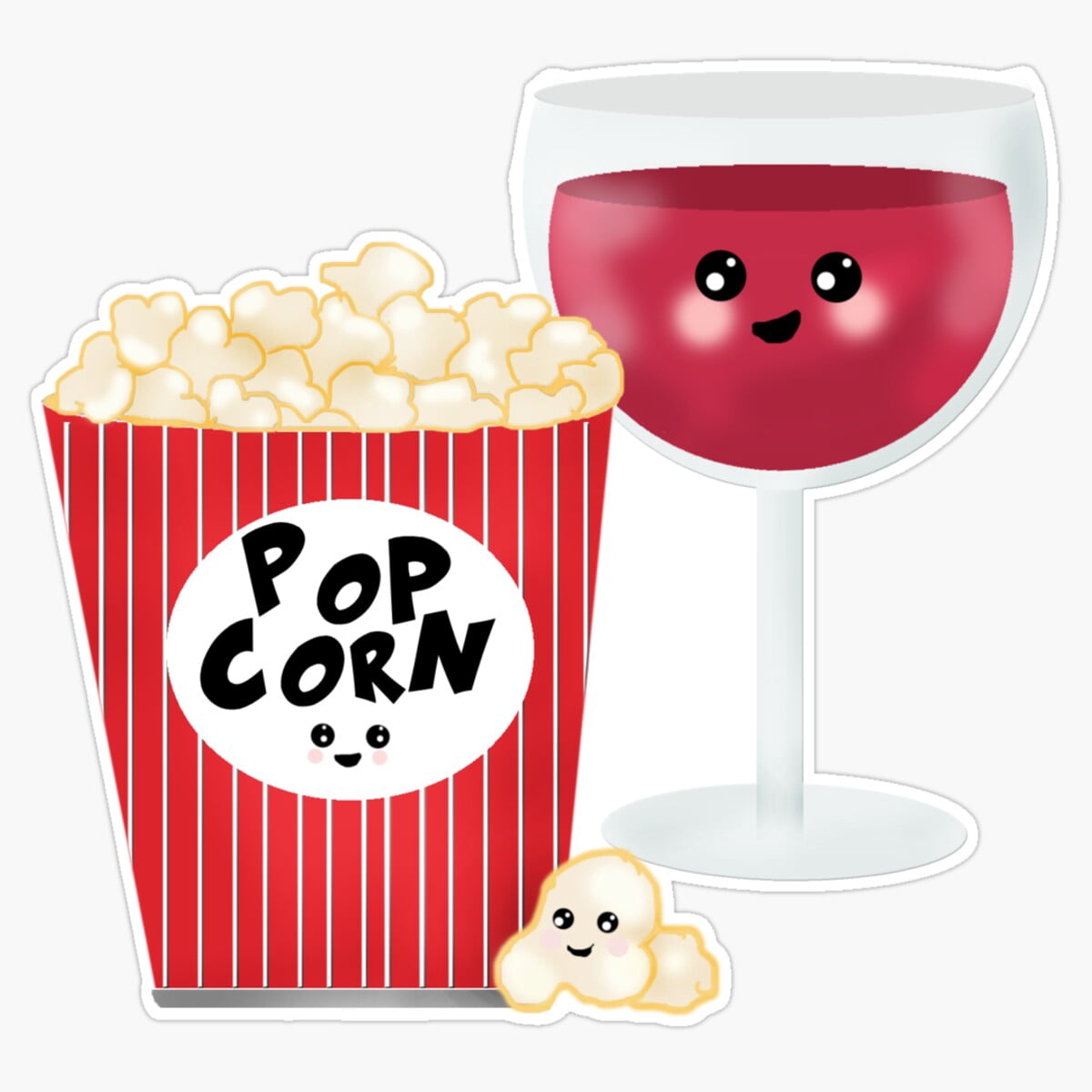 Maneki Cute Wine And Popcorn Er, Phone Decal Water Bottle Stickers Car ...