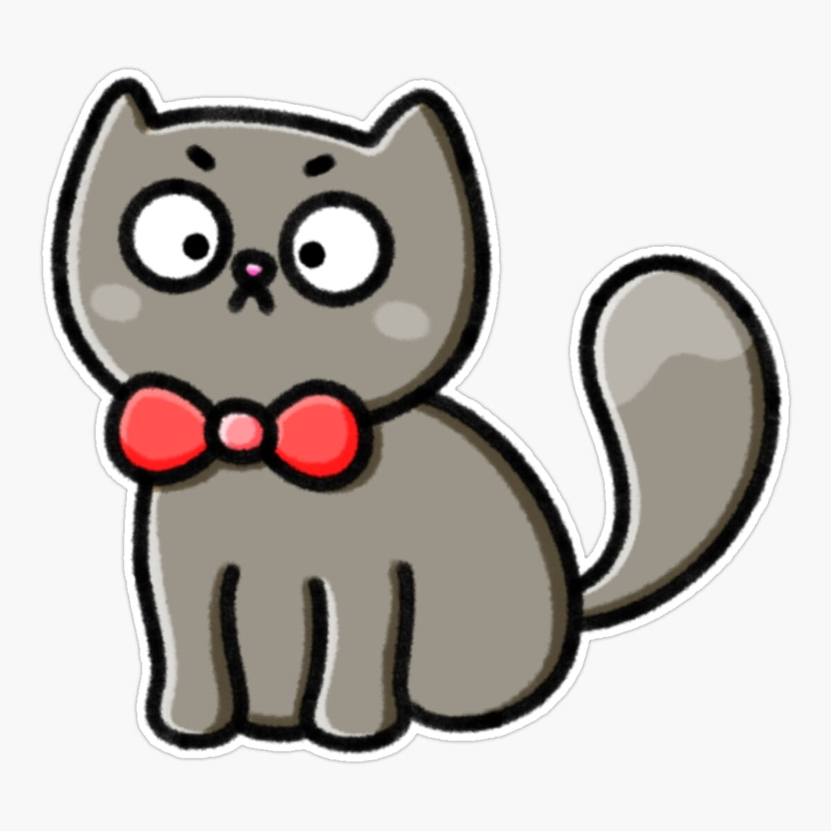 Maneki Cute grumpy gray cat wearing red bow tie er - Walmart.com