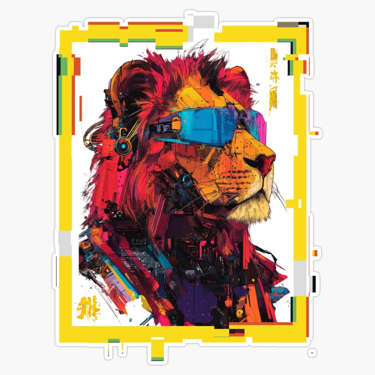 Maneki Cyberpunk Lion Head Glitch Aesthetic Er, Phone Decal Water ...