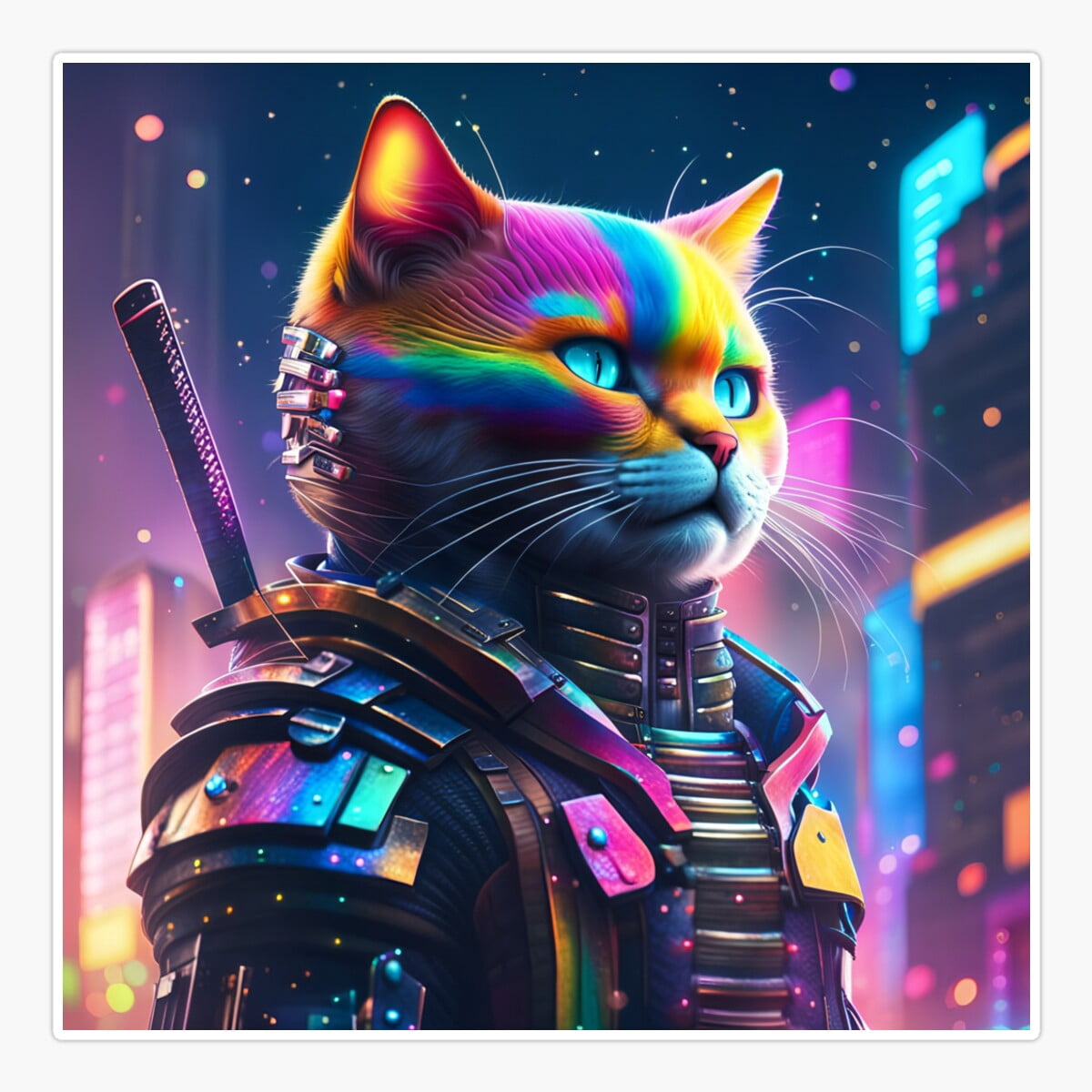 Maneki Cyberpunk Scii Cat Superhero - Samurai Cat With Microchips ...
