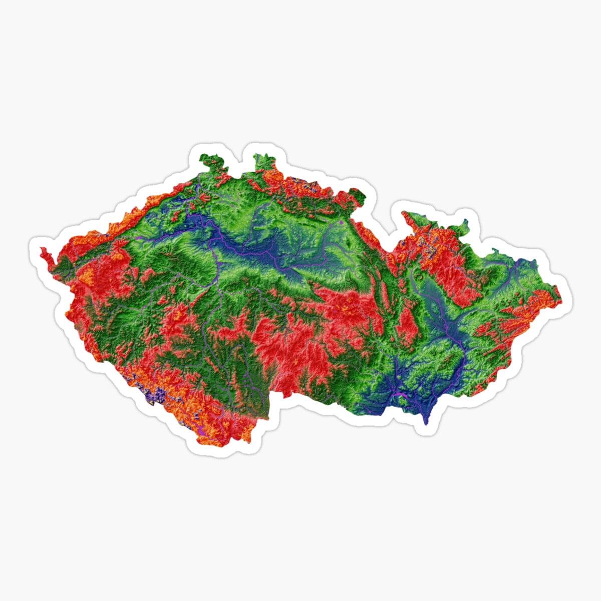Maneki Czechia Elevation Map In Unique Colours With White Background ...