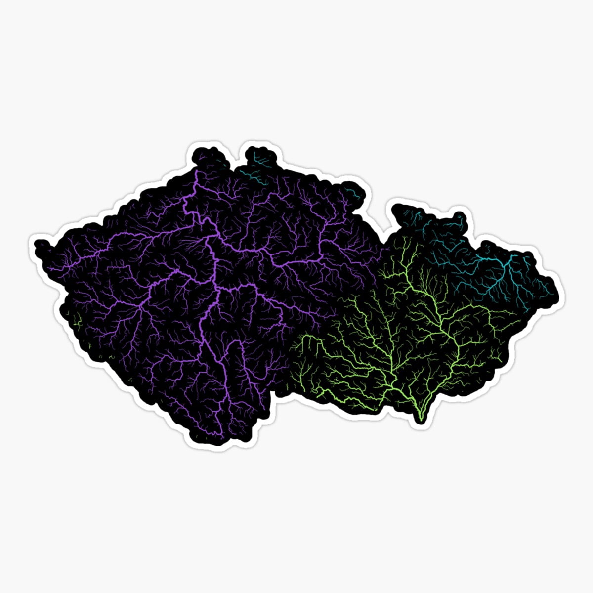 Maneki Czechia River Basin Map In Rainbow Colours With Black Background ...