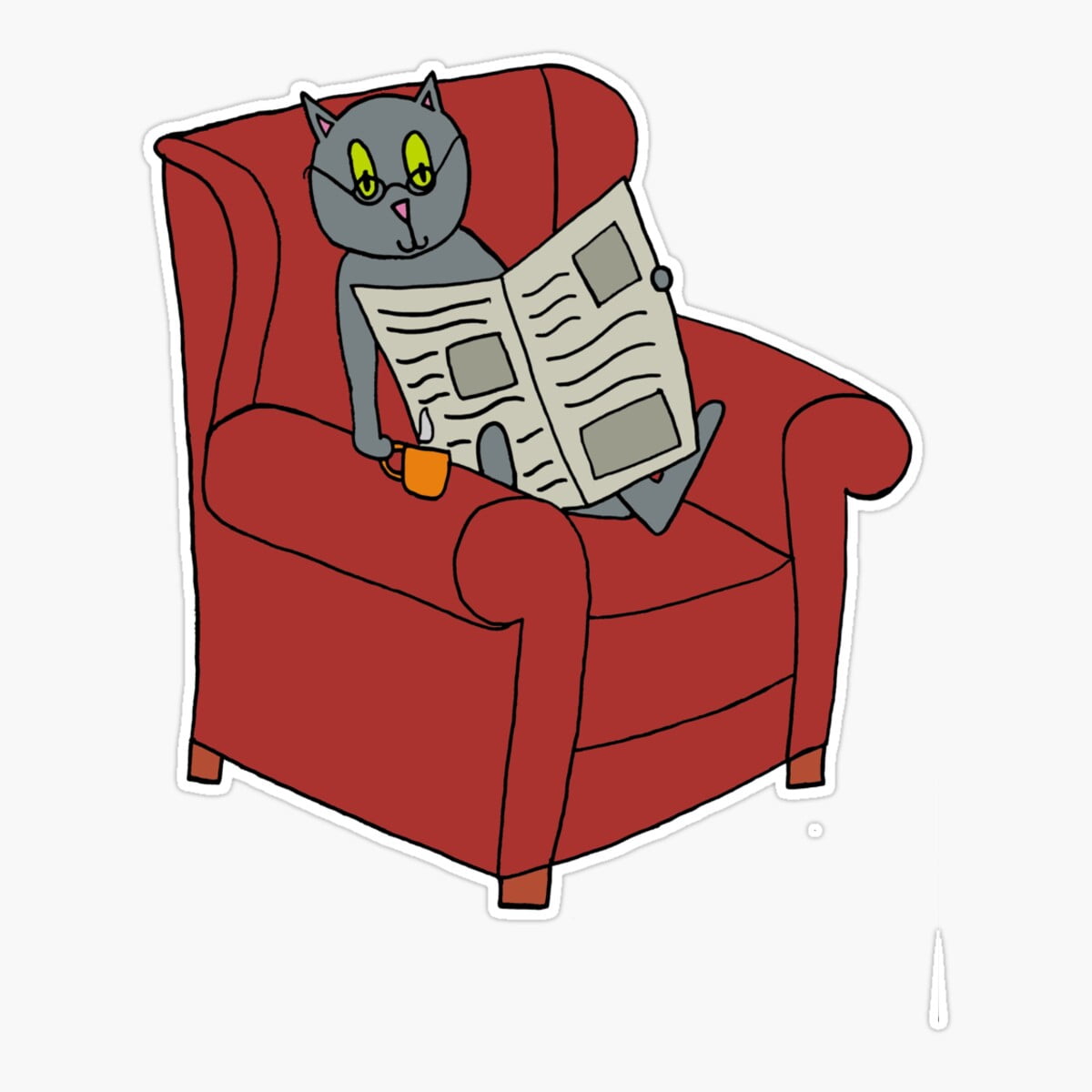 Maneki Dad Cat Coee And Reading Newspaper Sticker, Phone Decal Water ...
