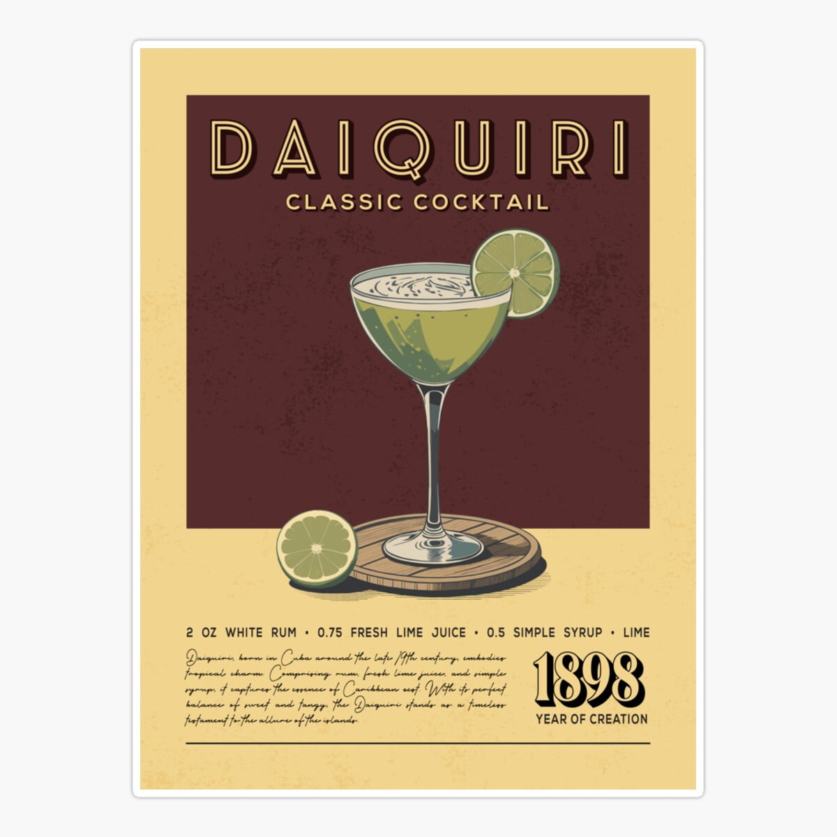 Maneki Daiquiri Cocktail Vintage Recipe Poster Sticker, Phone Decal ...