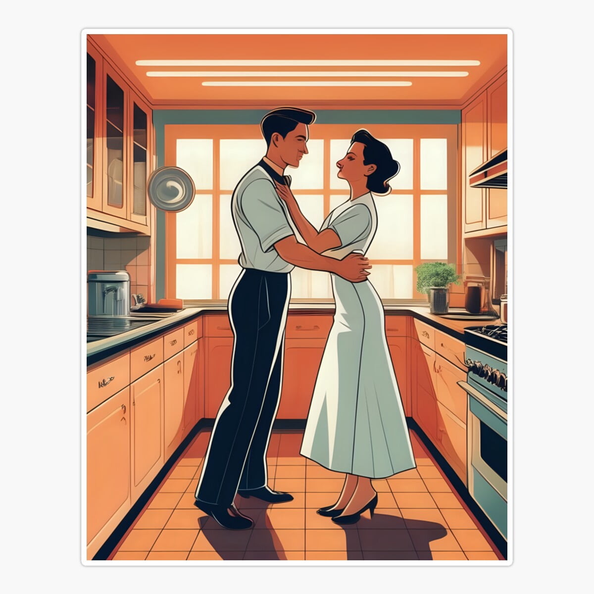 Maneki Dancing Couple In A Retro Kitchen Sticker, Phone Decal Water ...