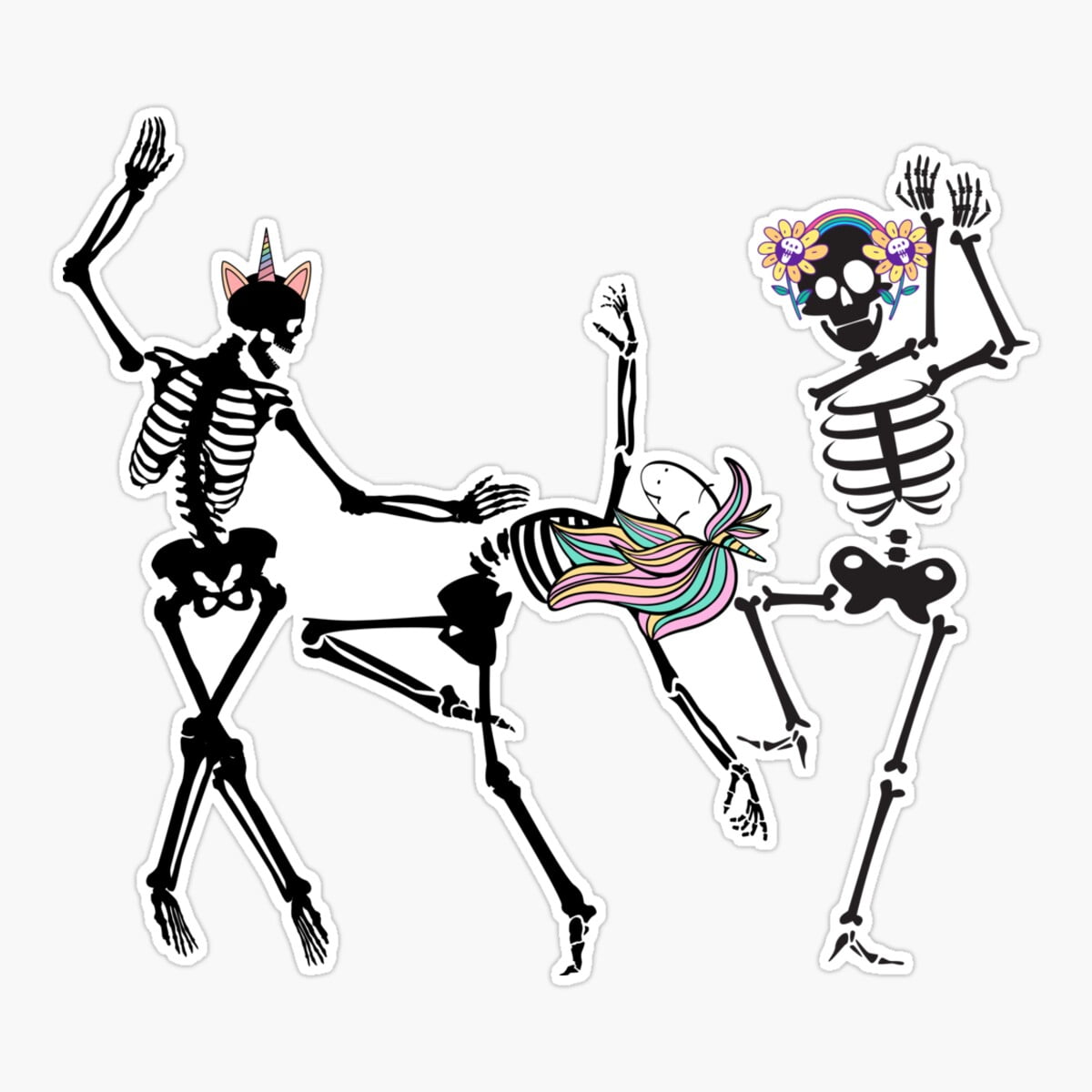 Maneki Dancing Skeletons Rainbow Er, Phone Decal Water Bottle Stickers ...