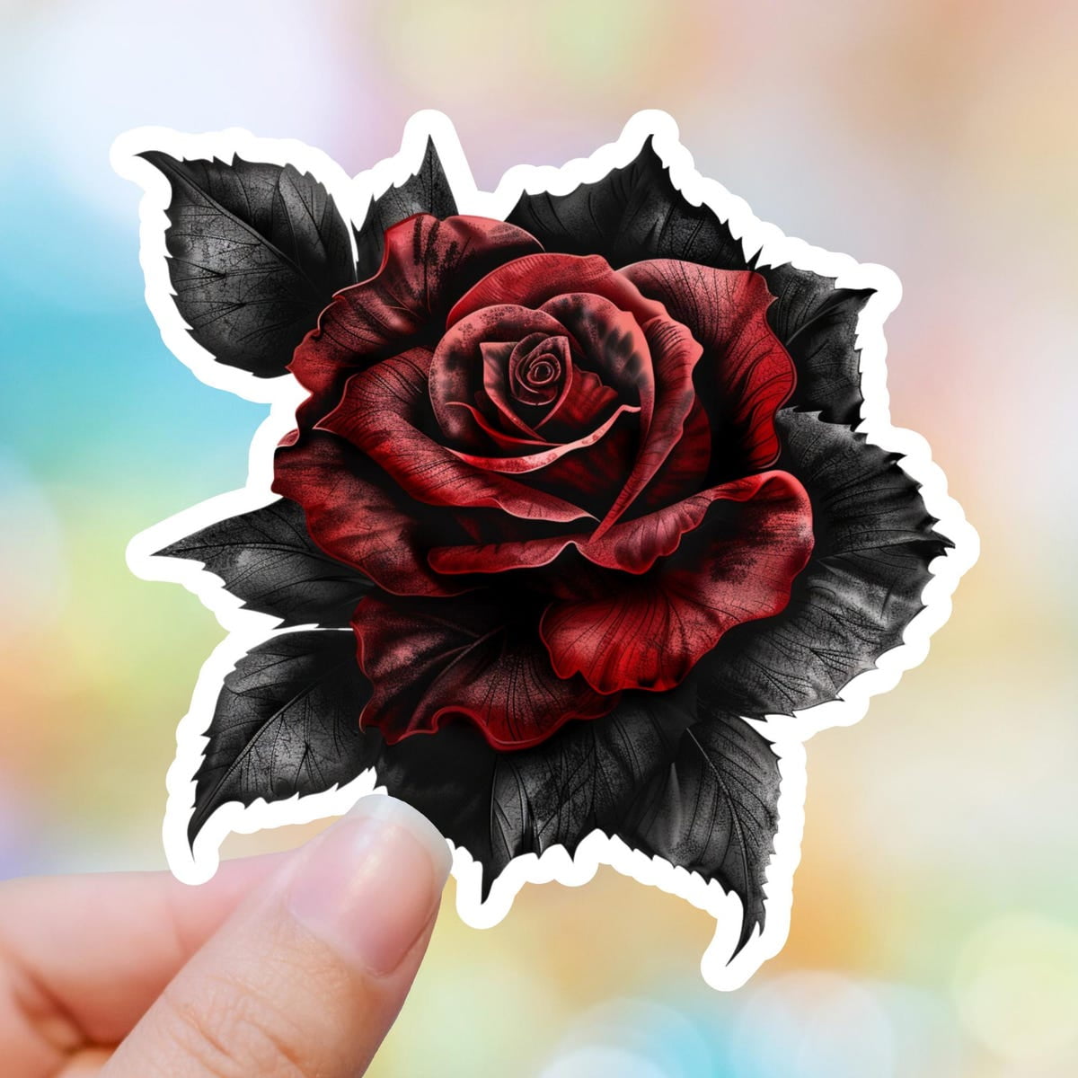 Maneki Dark Red Rose Sticker Unique Gift For Mom, Romantic Flower Decal ...