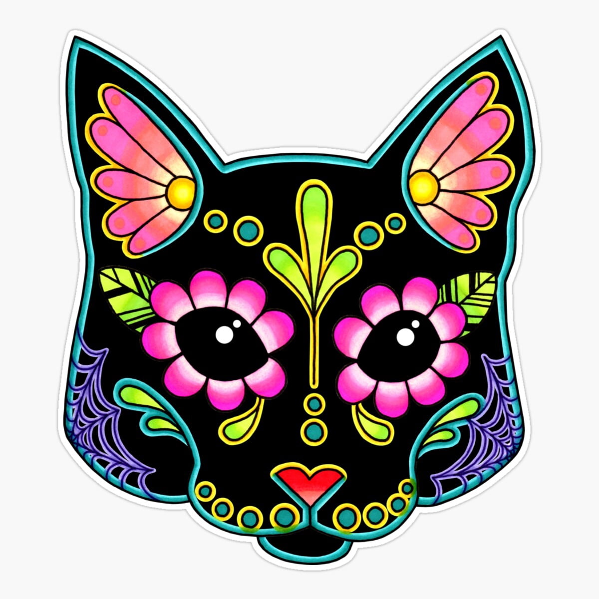 Maneki Day O The Dead Cat In Black Sugar Skull Kitty Er, Phone Decal ...