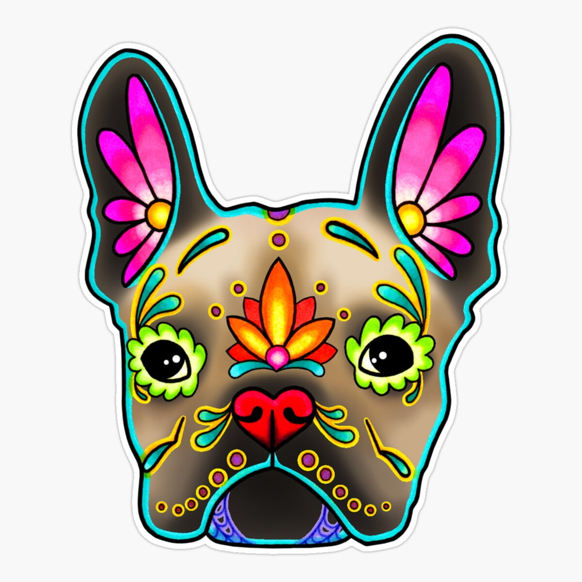 Maneki Day O The Dead Rench Bulldog In Awn Sugar Skull Dog Sticker ...