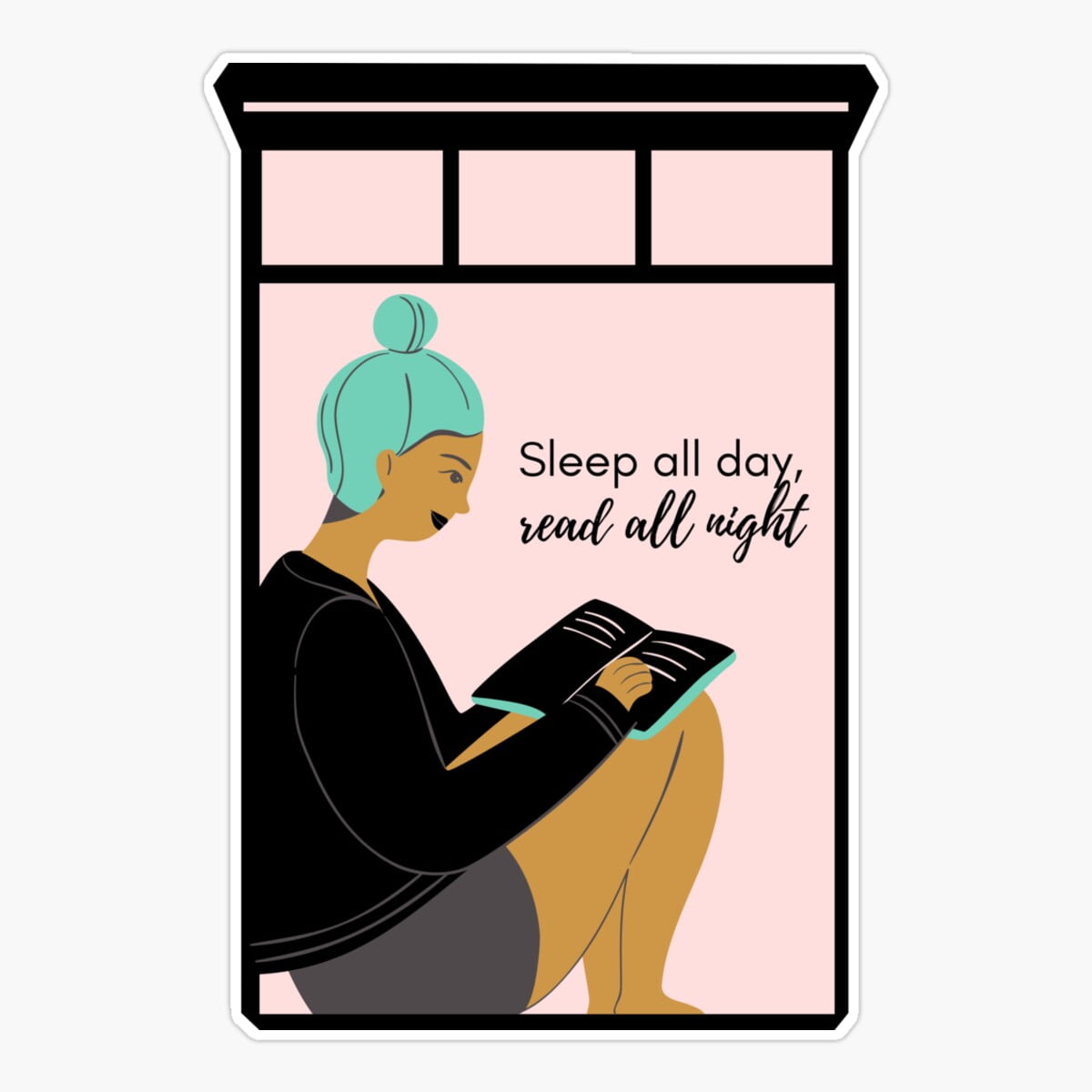 Maneki Dear Reader Sleep All Day And Read All Night Sticker, Phone ...