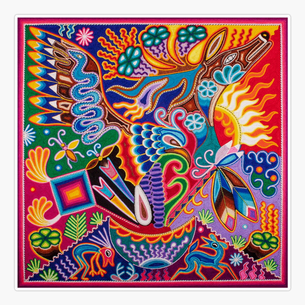 Maneki Deer And Eagle Mexican Huicho Wixarika Sticker, Phone Decal ...