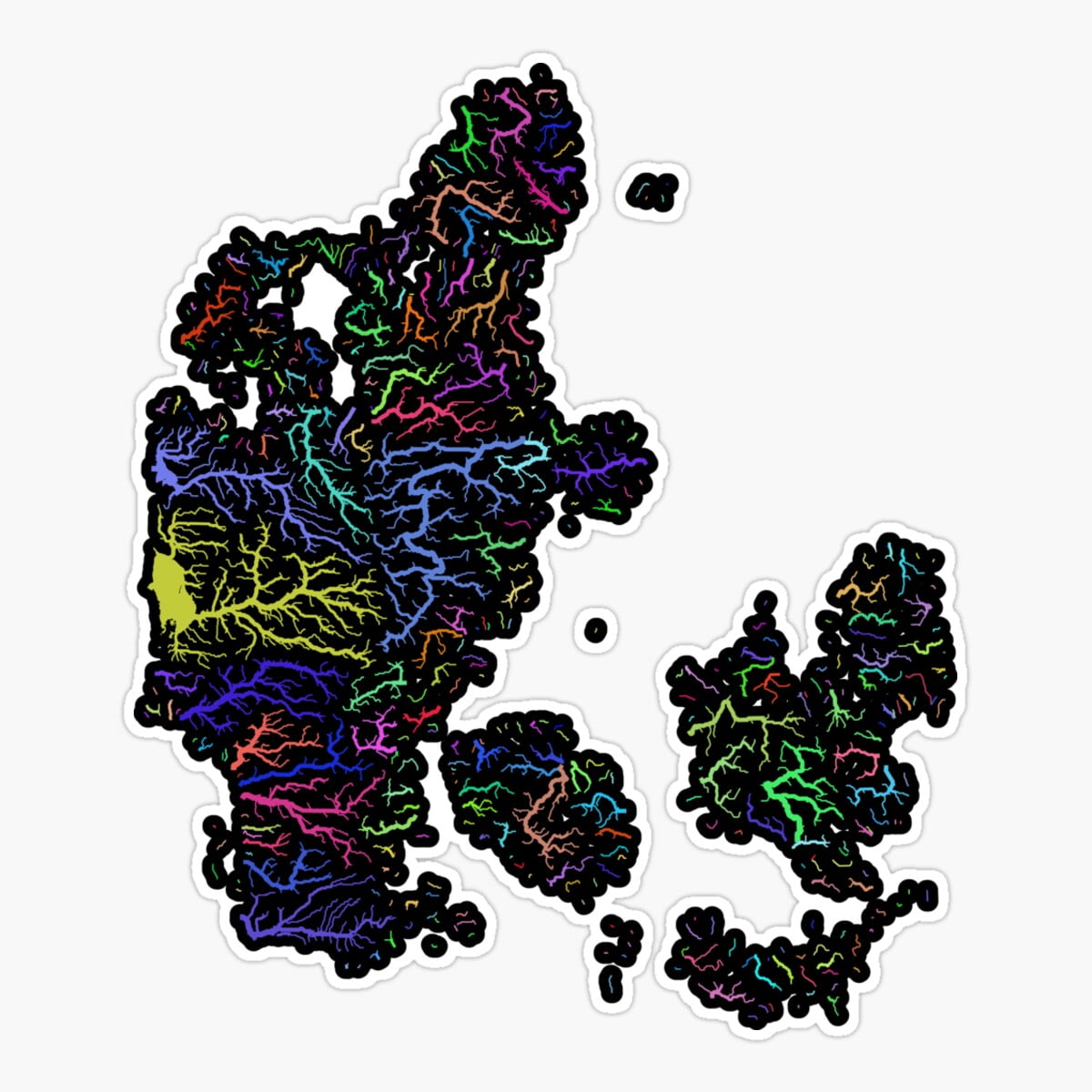 Maneki Denmark River Basin Map In Rainbow Colours With Black Background ...