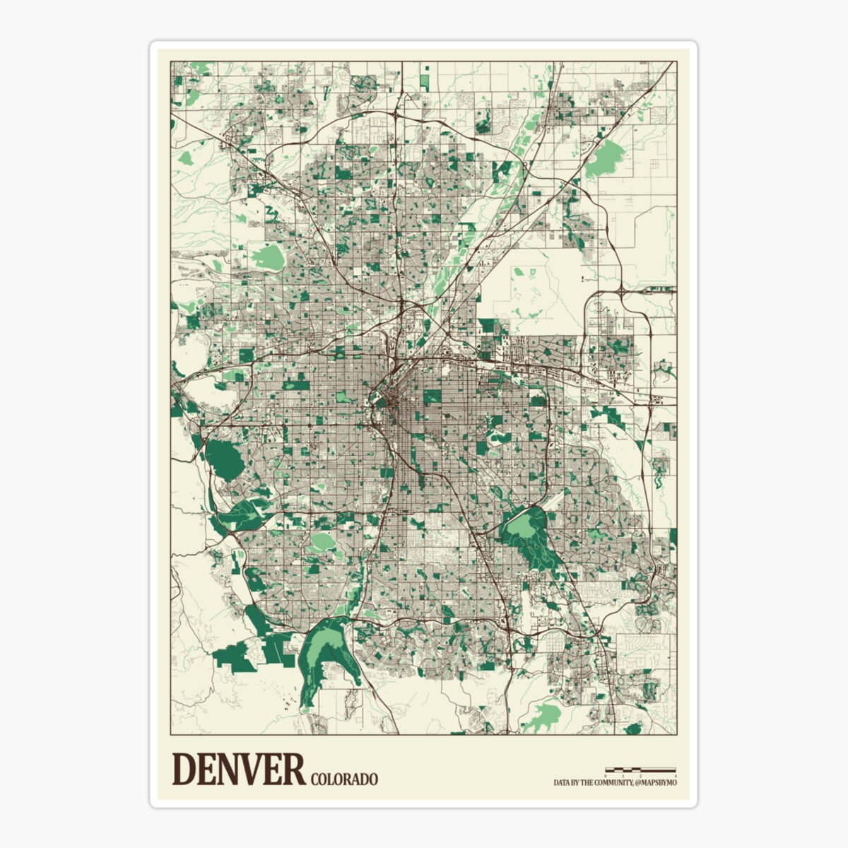 Maneki Denver Street Map Sticker, Phone Decal Water Bottle Stickers Car ...