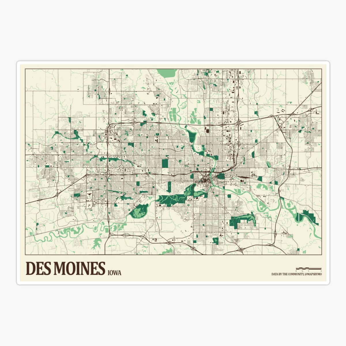 Maneki Des Moines Street Map Sticker, Phone Decal Water Bottle Stickers ...