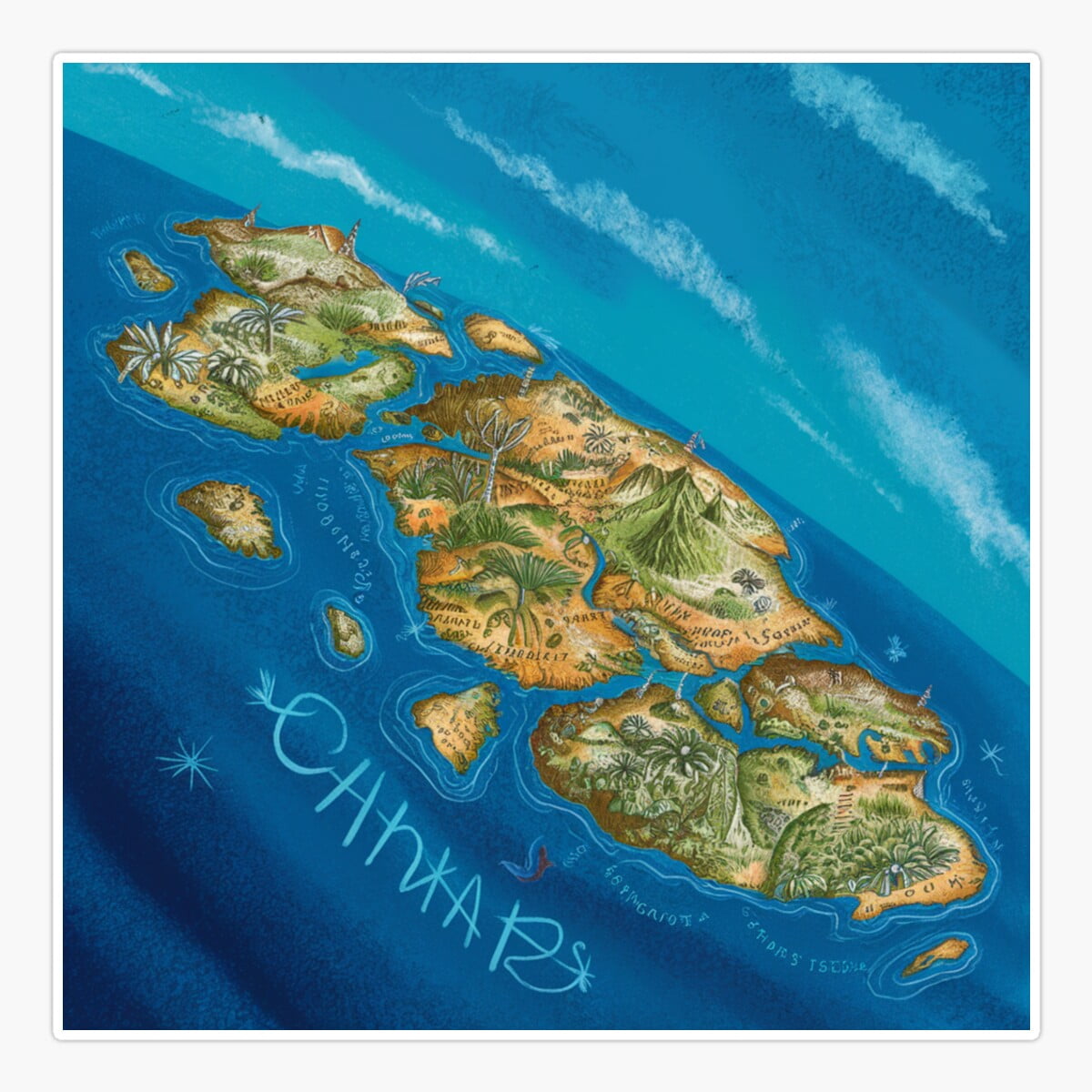 Maneki Detailed Cartographic Map O The Canary Islands Sticker, Phone ...