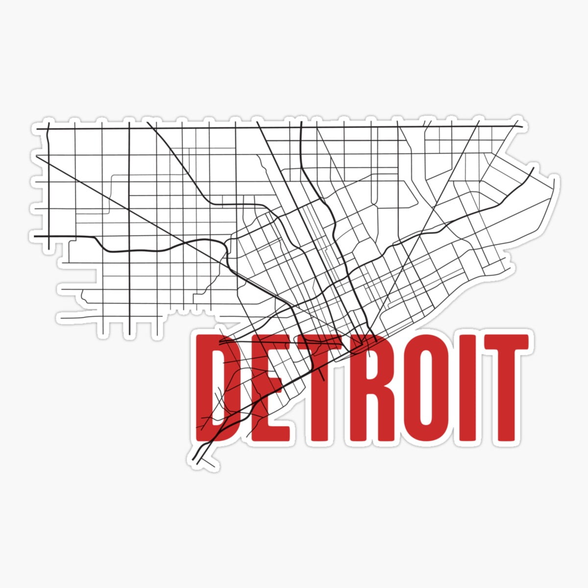 Maneki Detroit Map Design Sticker, Phone Decal Water Bottle Stickers ...