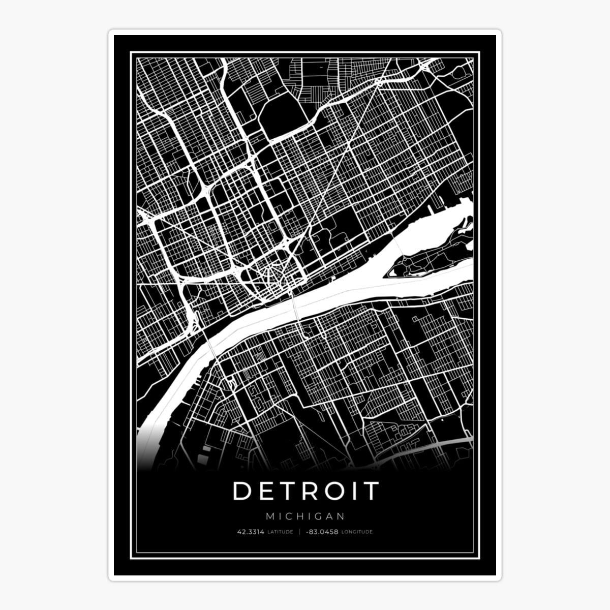 Maneki Detroit Michigan Black Map Sticker, Phone Decal Water Bottle ...