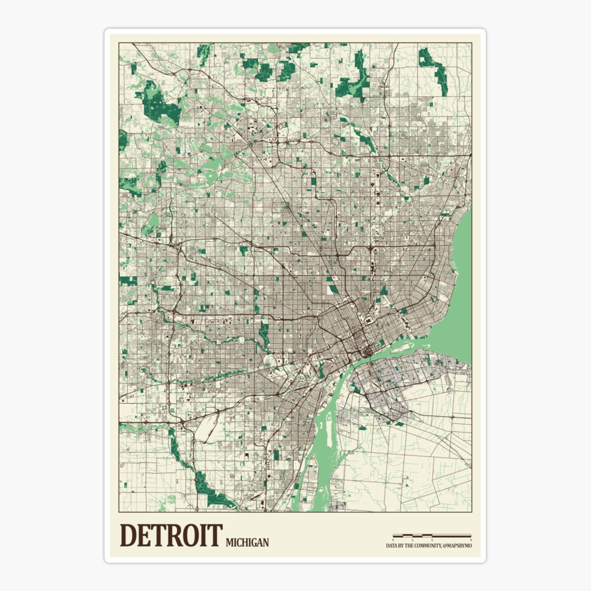 Maneki Detroit Street Map Sticker, Phone Decal Water Bottle Stickers ...