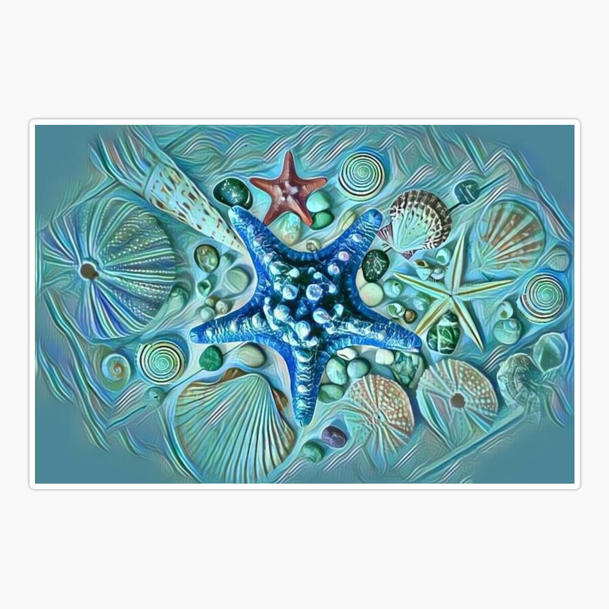 Maneki Different Types Tropical Seashells Blue Painting Sticker, Phone ...