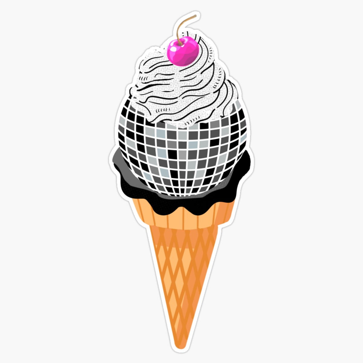 Maneki Disco 70S Ice Cream Cone Dessert With Cherry Er, Phone Decal ...