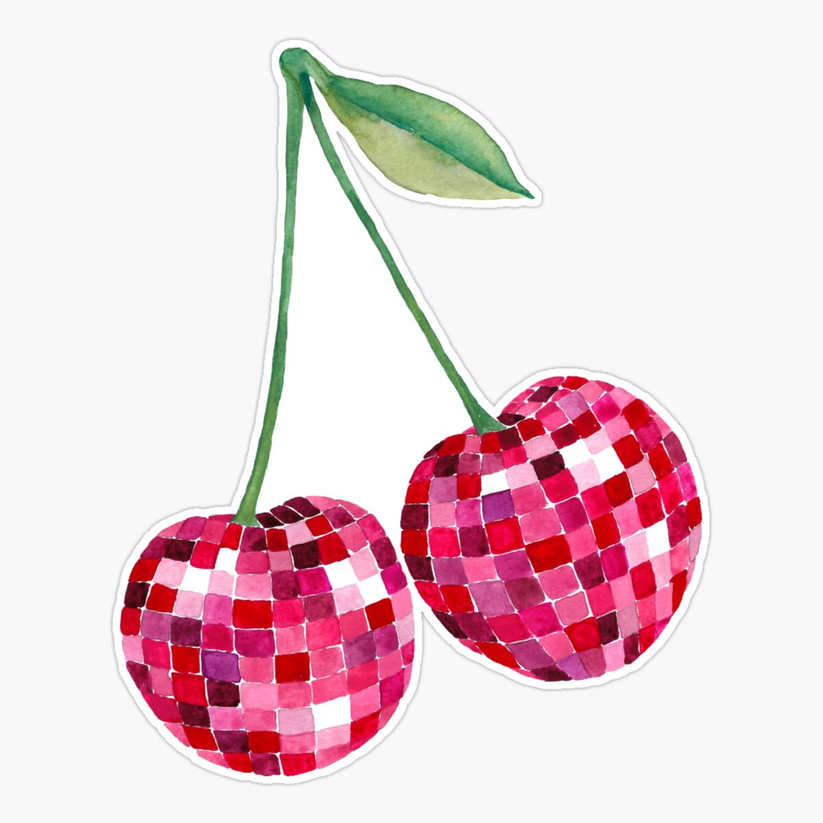 Maneki Disco Ball Cherries Sticker, Phone Decal Water Bottle Stickers ...