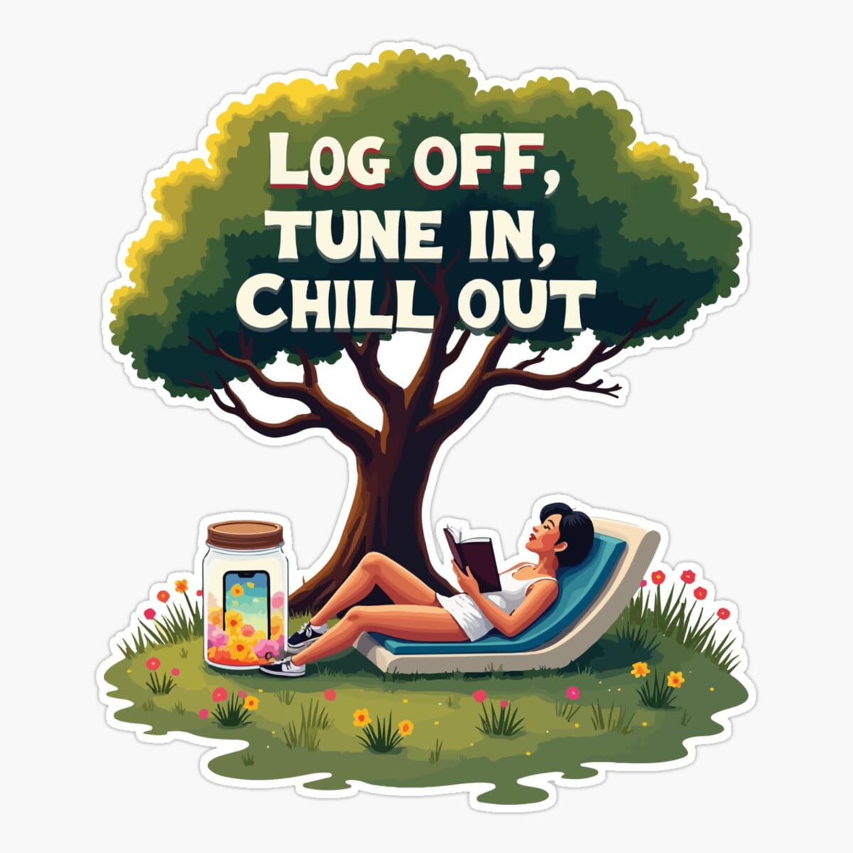 Maneki Disconnect To Reconnect: A Serene Reading Escape Sticker, Phone ...