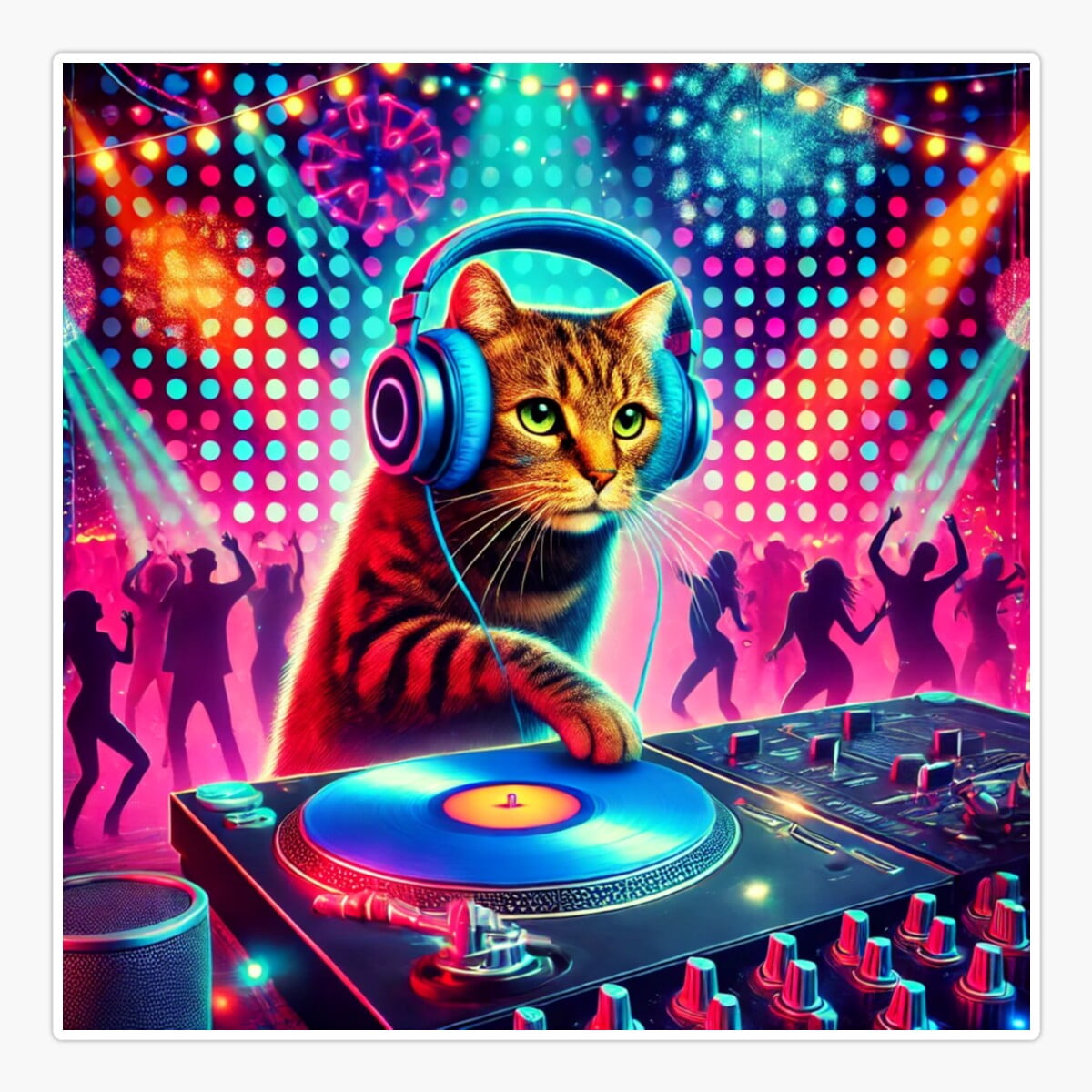 Maneki Dj Kitty'S Nightclub Sticker, Phone Decal Water Bottle Stickers ...