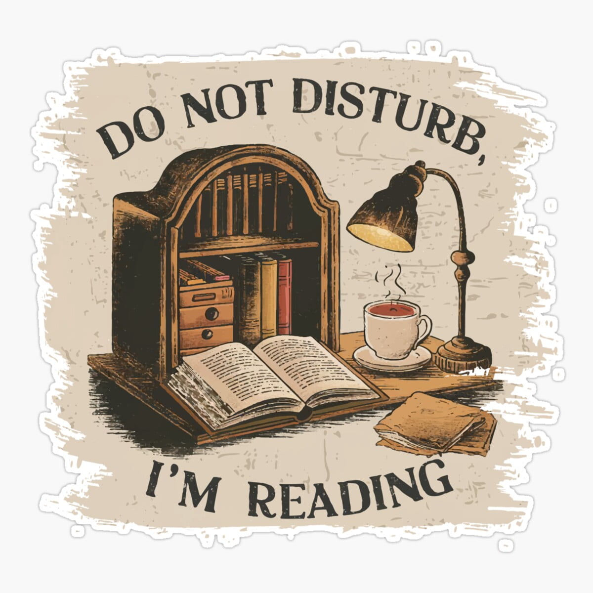 Maneki Do Not Disturb I'M Reading Book Lover Art Vintage Style Sticker ...