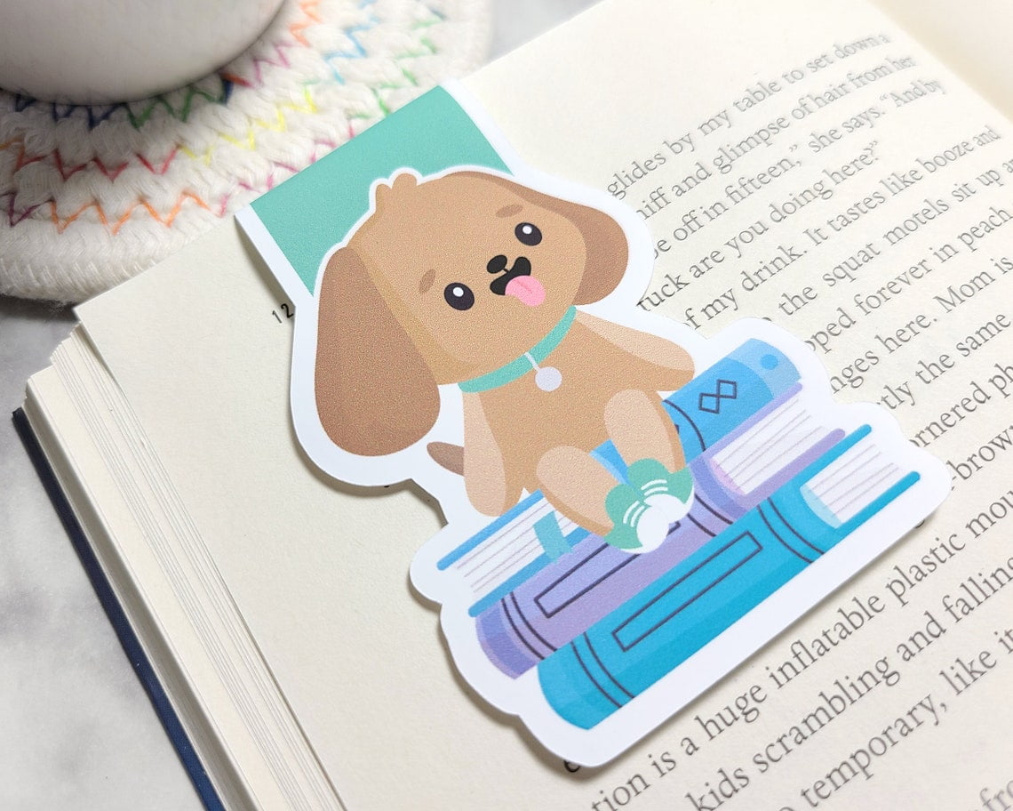 Maneki Dog On A Bookstack Magnetic Bookmark, Cute Dog Planner Clip ...