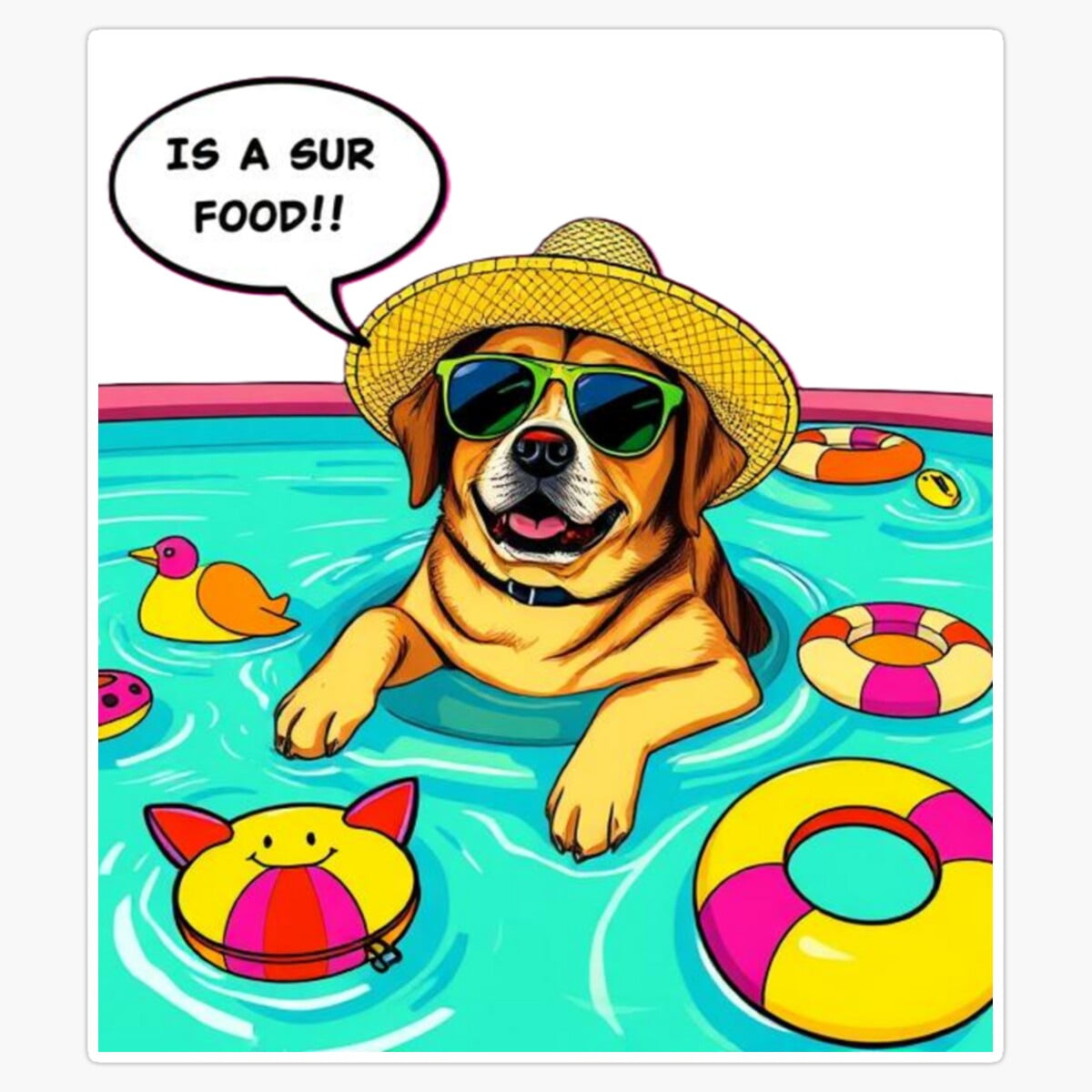 Maneki Dog Pool Party Er, Phone Decal Water Bottle Stickers Car Decals ...