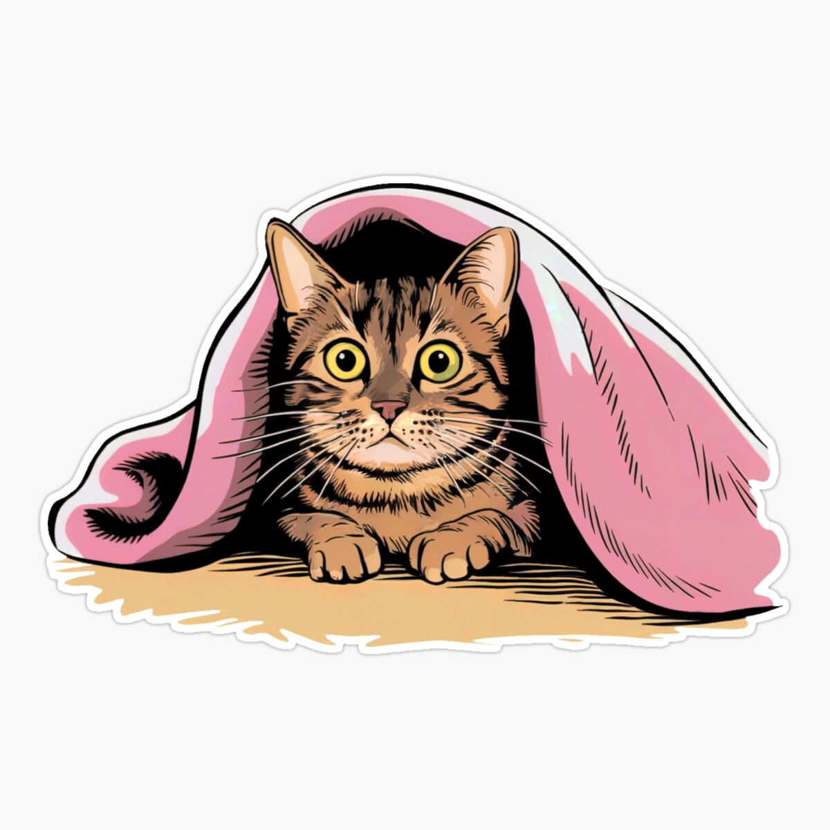 Maneki Domestic Cat Under A Pink Blanket Sticker, Phone Decal Water ...