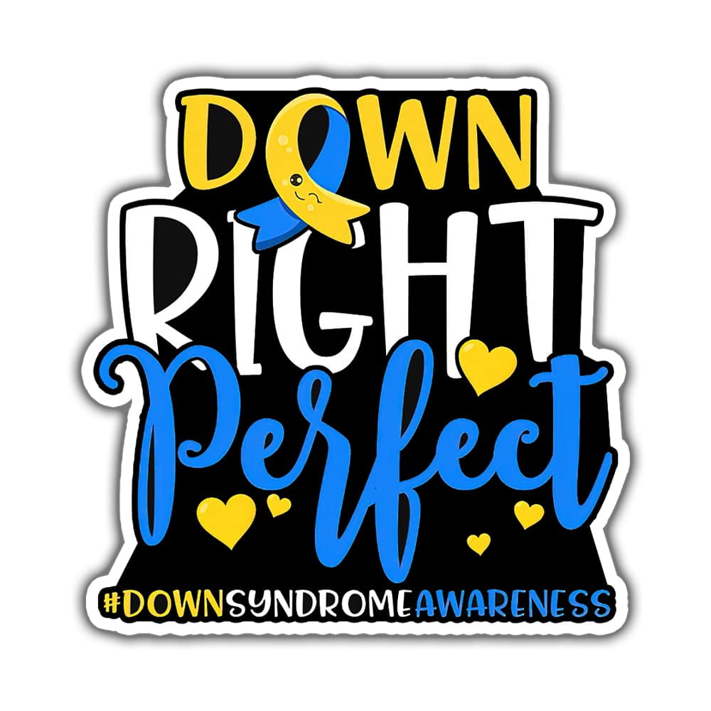 Maneki Down Right Perfect Down Syndrome Awareness Sticker Blue & Yellow ...