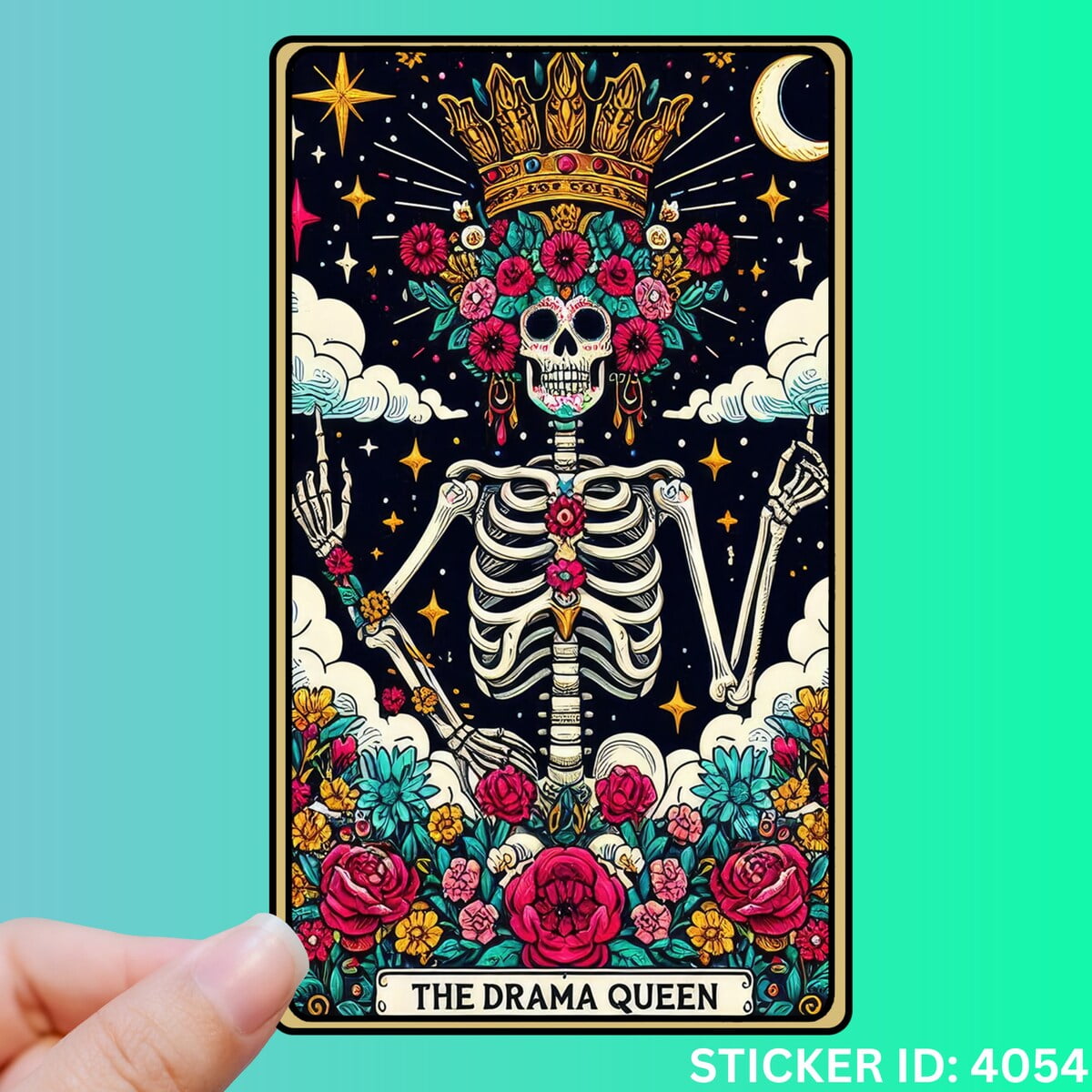 Maneki The Drama Queen Tarot Card Sticker, Witchy Decals, Skeleton ...