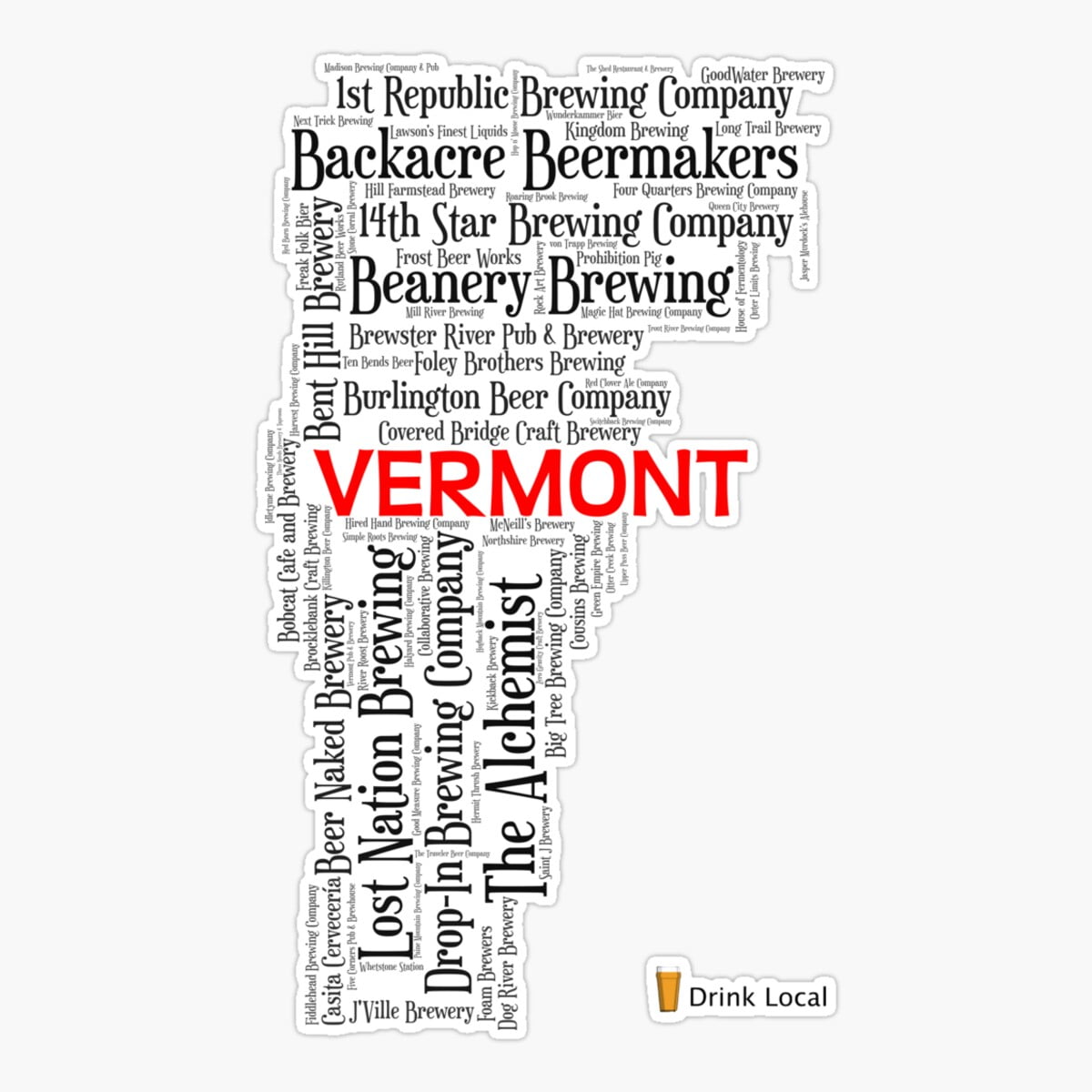 Maneki Drink Local Vermont State Brewery Beer Map Er, Phone Decal Water ...