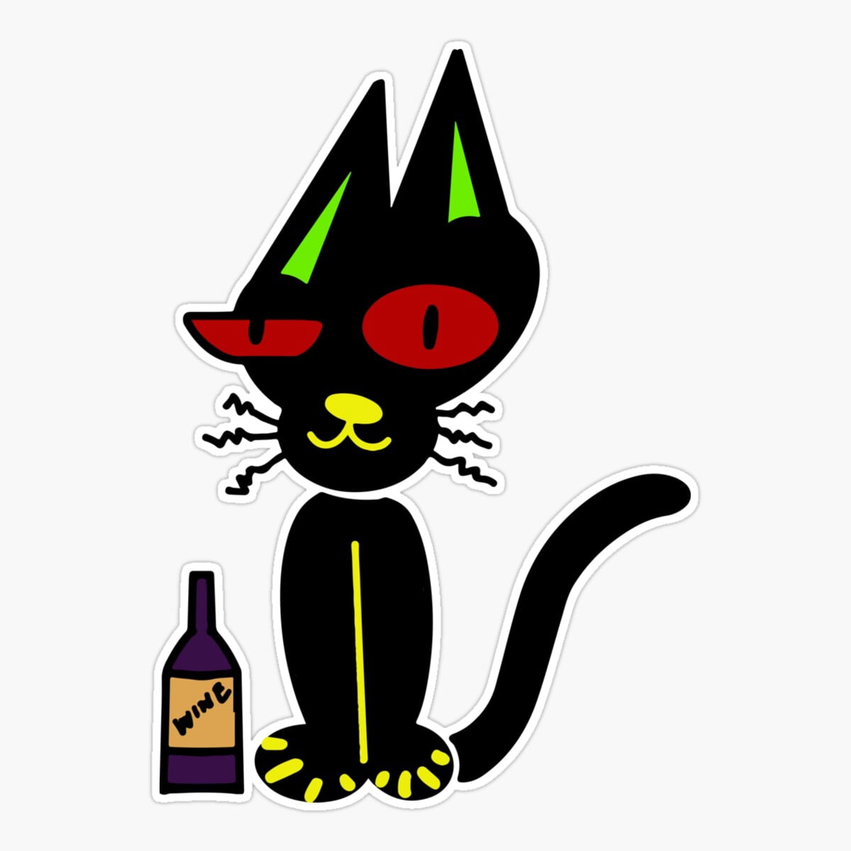Maneki Drunk Cat Sticker, Phone Decal Water Bottle Stickers Car Decals ...