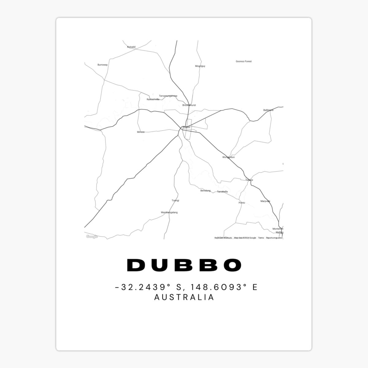 Maneki Dubbo Coordinates | Australia Cities Artwork | Stylish Map Art ...