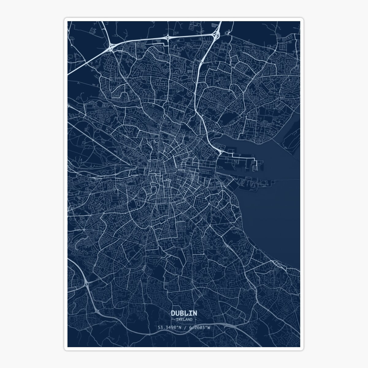 Maneki Dublin Blueprint Map Sticker, Phone Decal Water Bottle Stickers ...