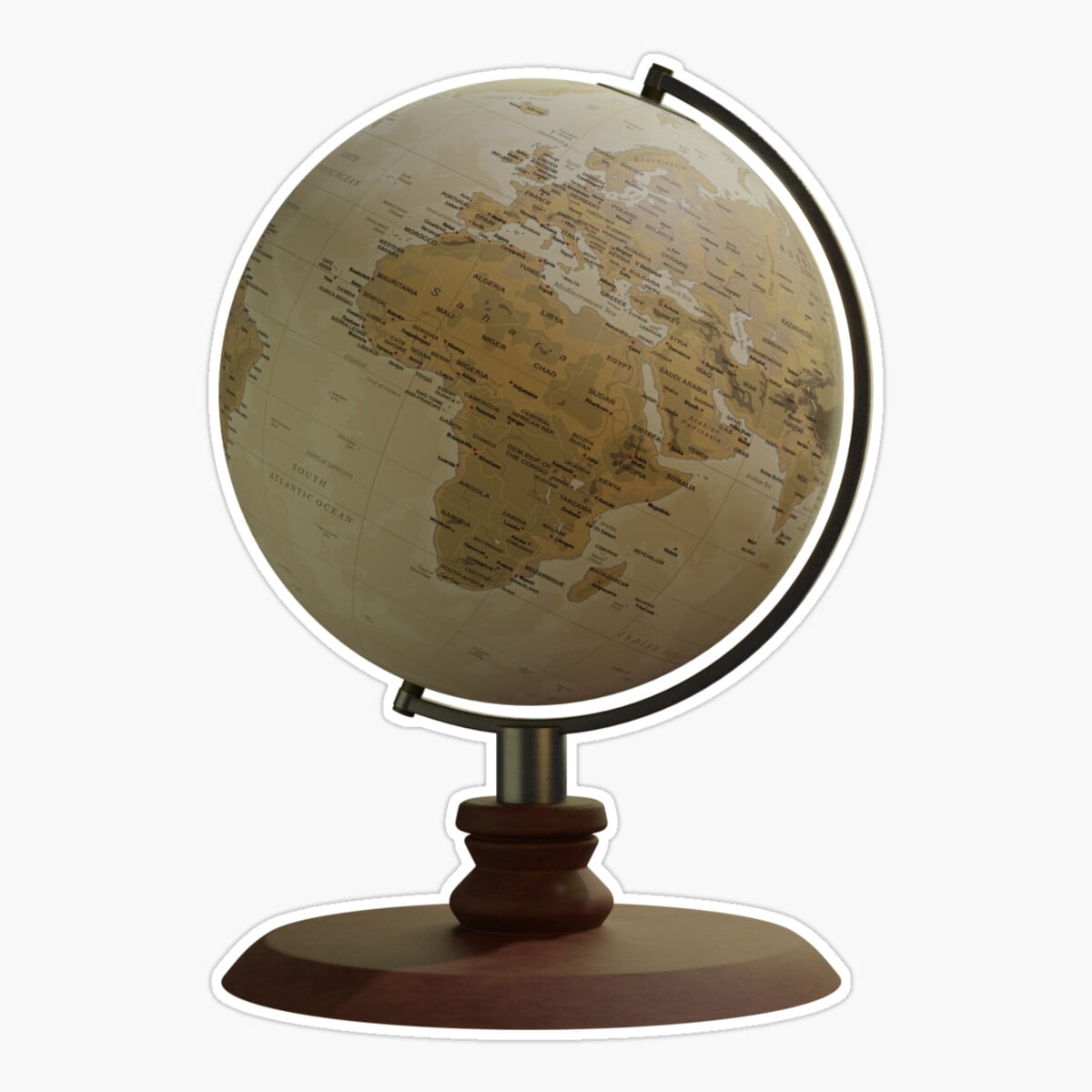 Maneki Earth Globe Eaturing Europe And Arica Sticker, Phone Decal Water ...