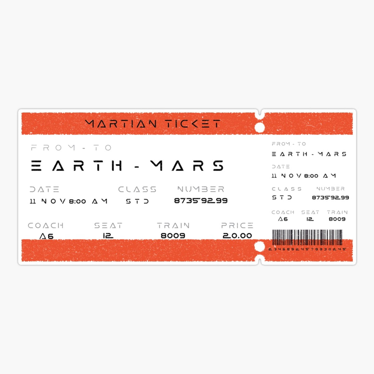 Maneki Earth - Mars Martian Train Ticket Er, Phone Decal Water Bottle ...