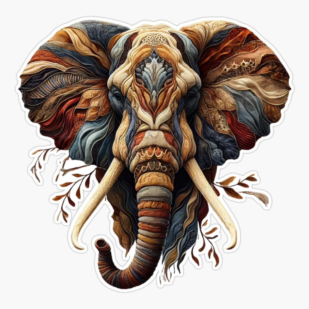 Maneki Earth Toned Elephant Art Tee Shirt Design - Intricate Wildlife ...