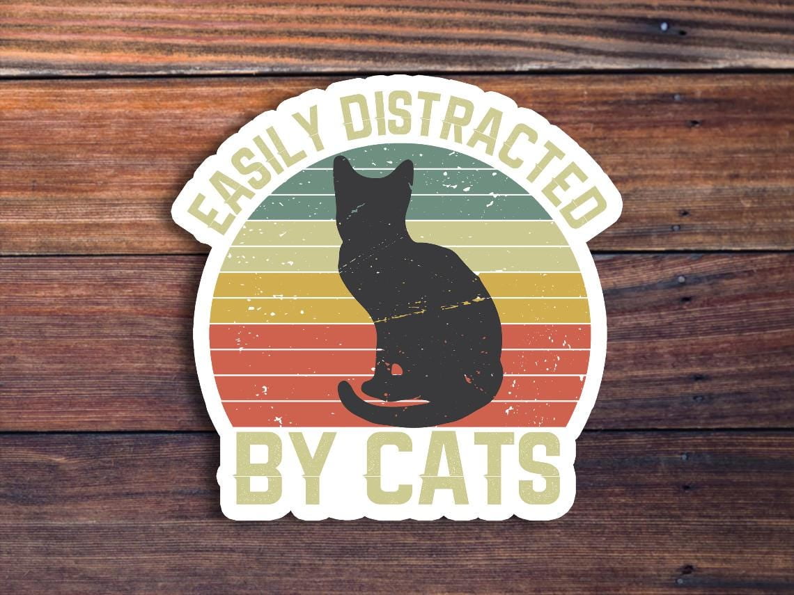Maneki Easily Distracted By Cats Vinyl er, Funny er, Cats Laptop Decals ...