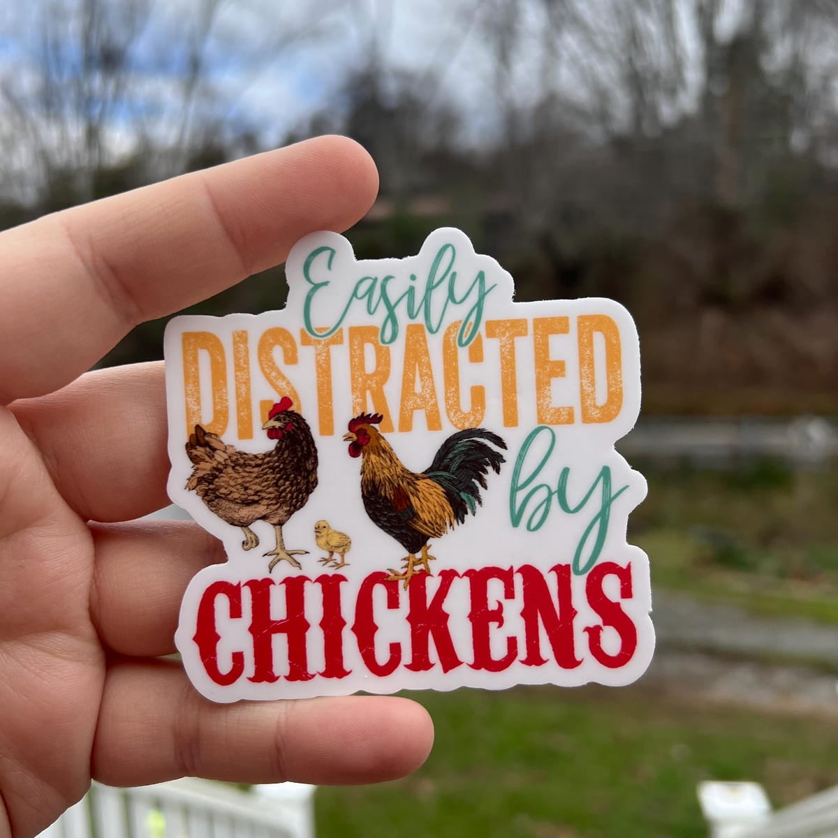 Maneki Easily Distracted By Chickens Sticker, Farm Animals Sticker ...
