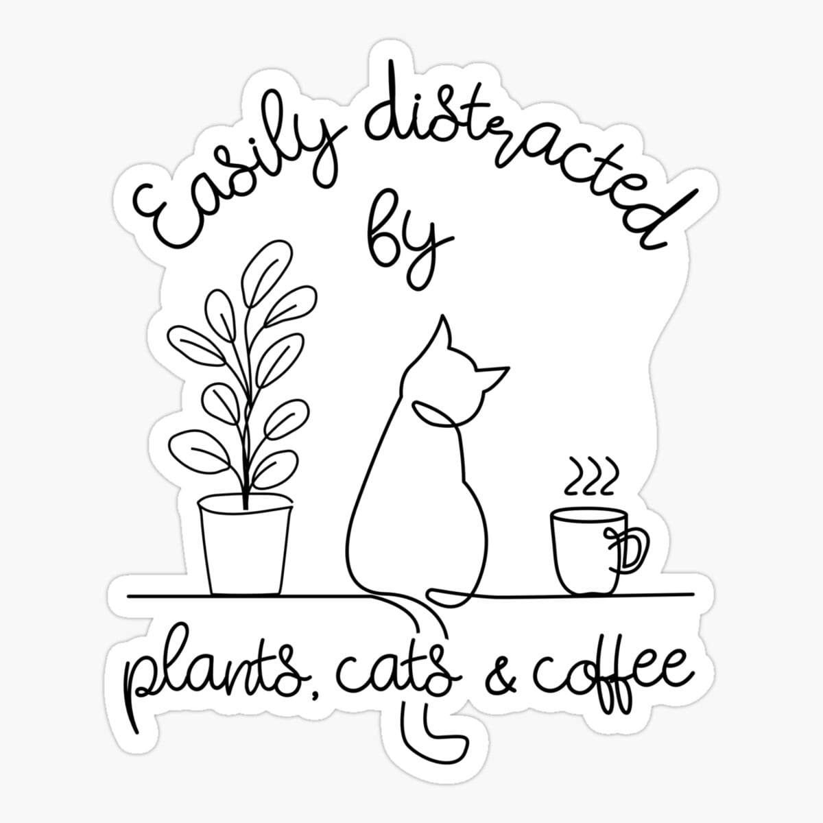 Maneki Easily Distracted By Plants Cats Coffee - Lineart For Cat And Coffee Lovers Er, Phone ...