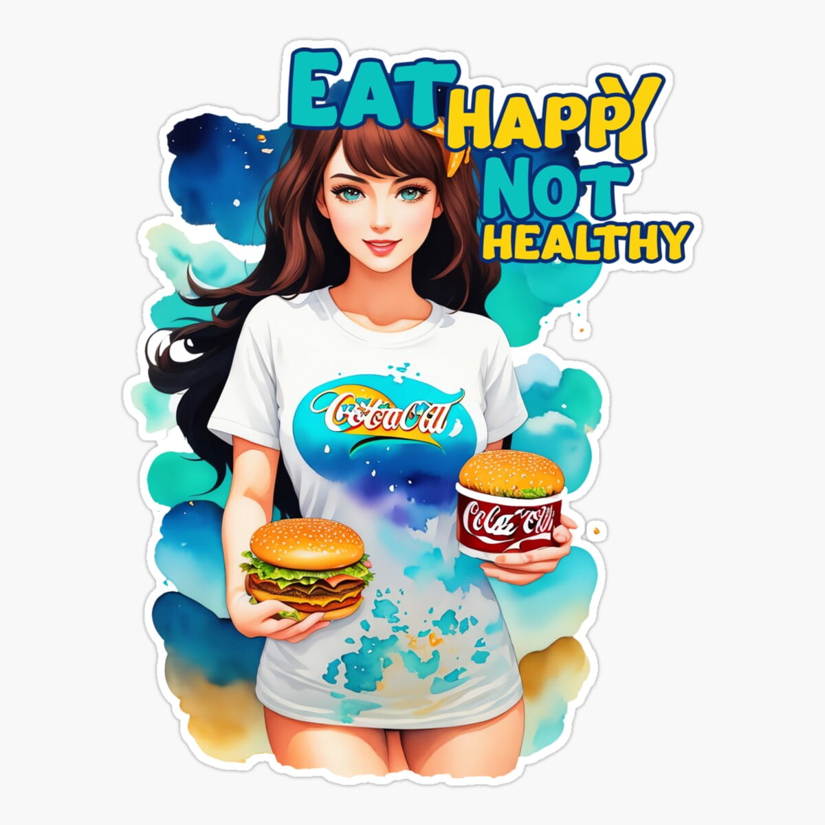 Maneki Eat Happy Not Healthy: Junk Ood Delights Sticker, Phone Decal ...