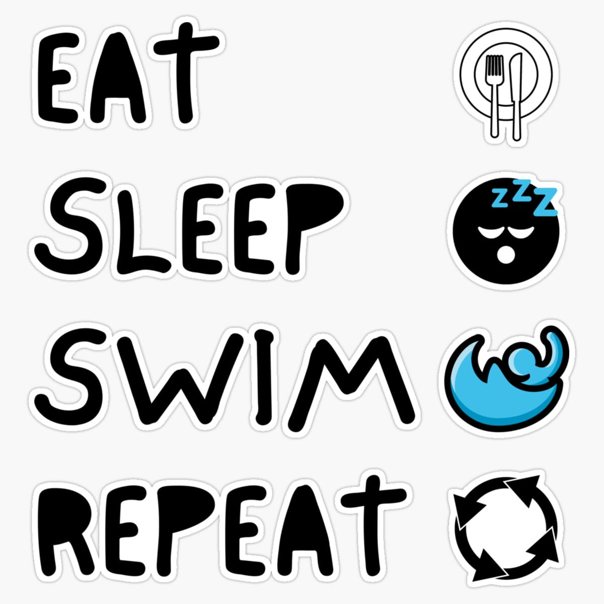 Maneki Eat Sleep Swim Repeat - White Er, Phone Decal Water Bottle ...