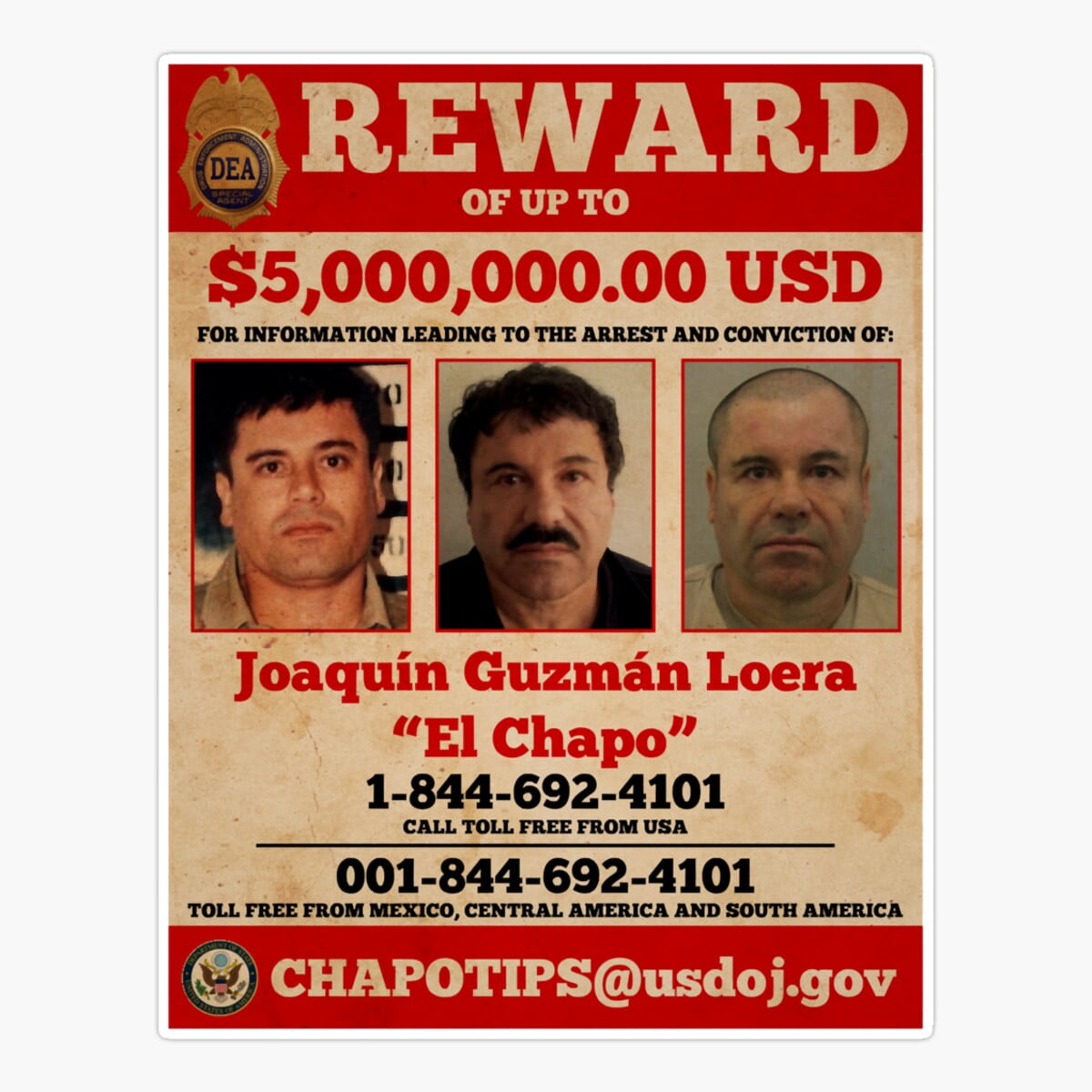 Maneki El Chapo Wanted Sticker, Phone Decal Water Bottle Stickers Car ...