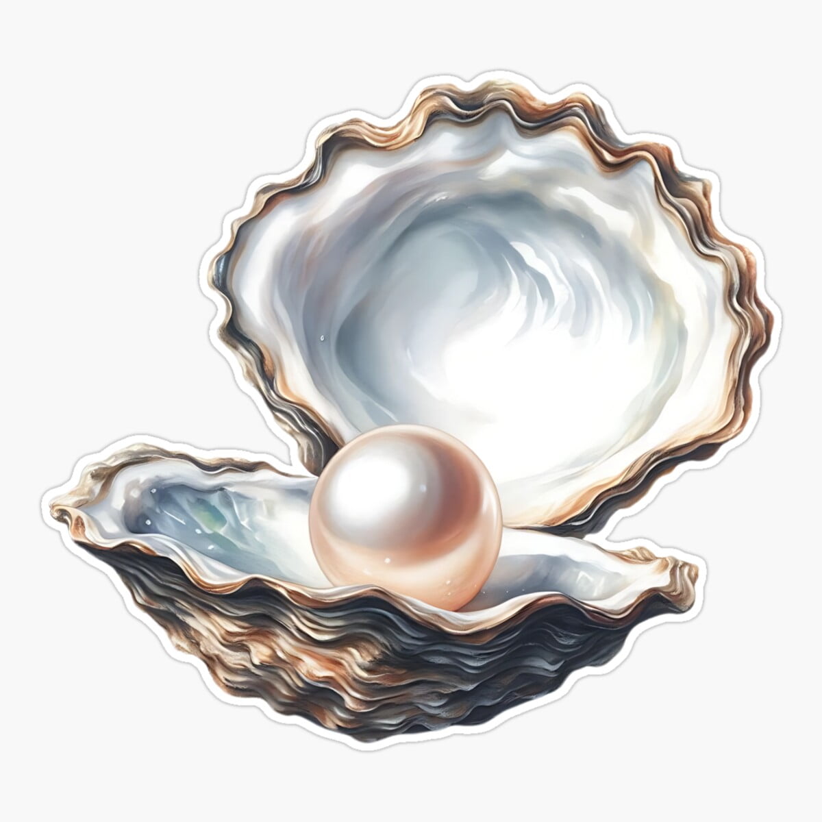 Maneki Elegant Oyster With Pearl Watercolour Sticker, Phone Decal Water ...